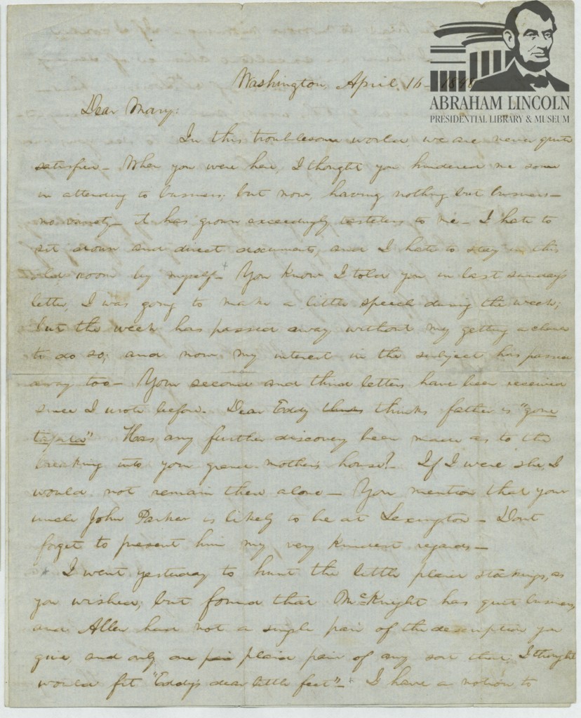 Abraham Lincoln To Mary Todd Lincoln Lincoln S Writings