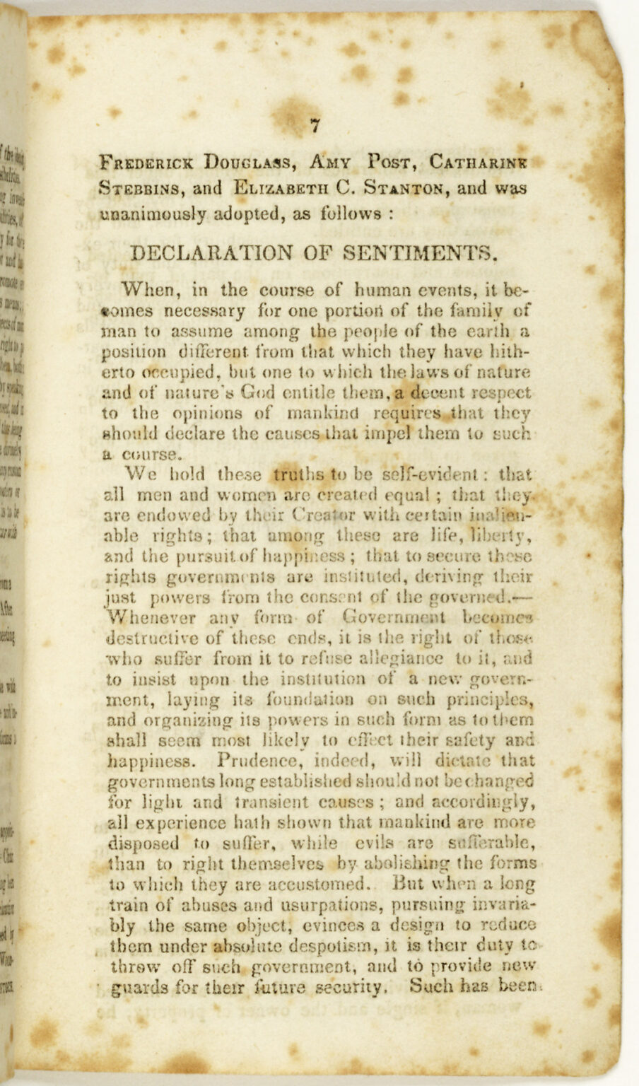 Declaration of Sentiments (1848) – Knowledge for Freedom seminar