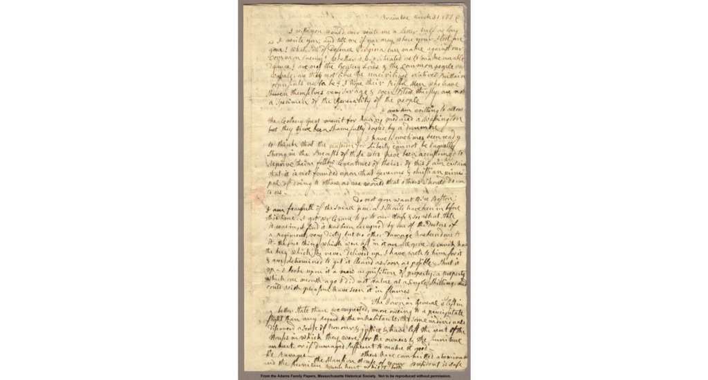 Abigail and John Adams, Letters (1776) – Knowledge for Freedom seminar