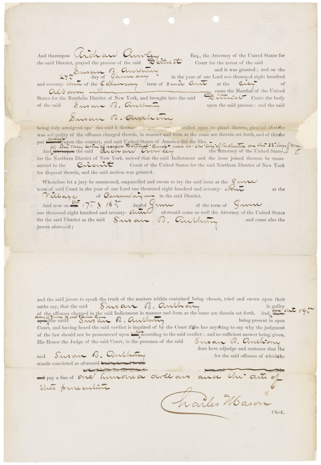 Susan B. Anthony trial statement (1873) – Knowledge for Freedom seminar